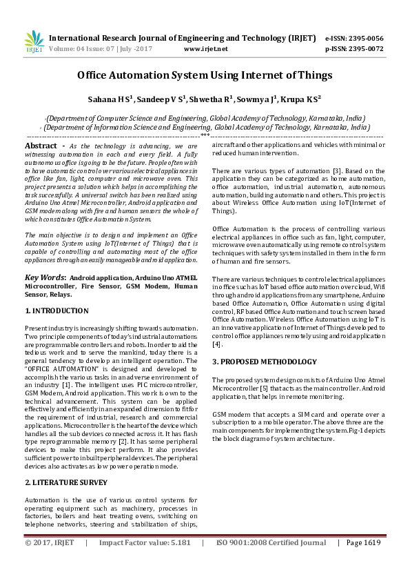 (PDF) Office Automation System Using Internet of Things
