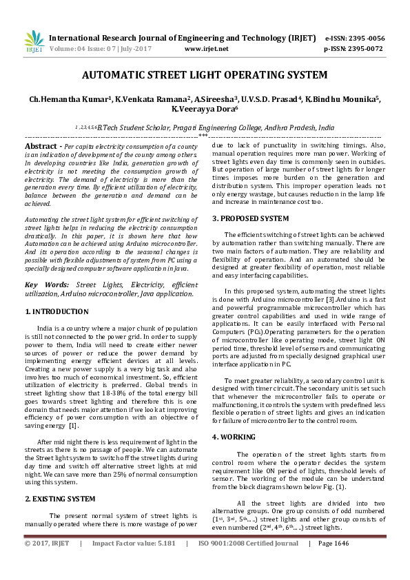 (PDF) Automatic Street Light Control System Using Microcontroller ...