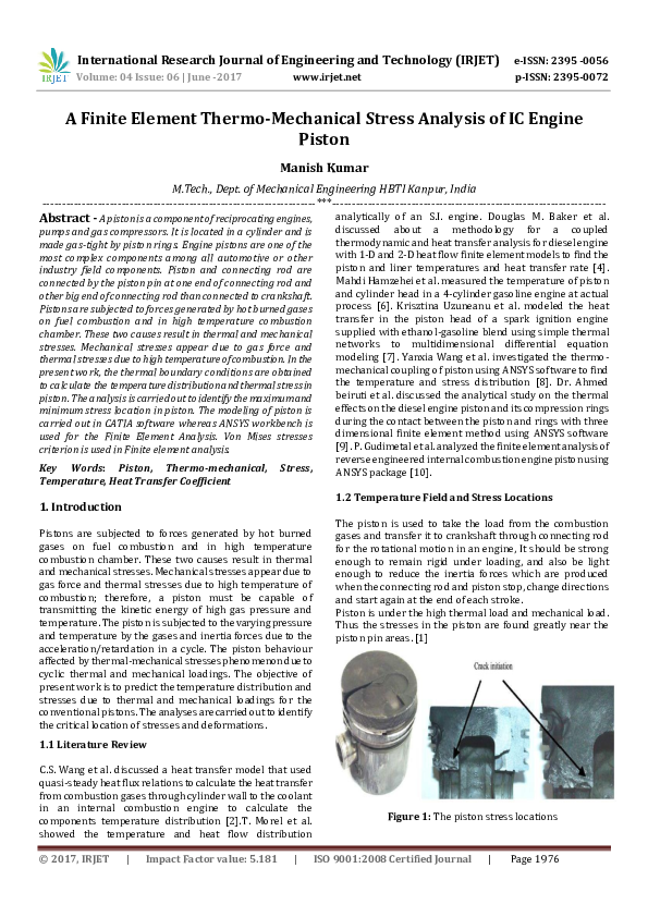 (PDF) A Finite Element Thermo-Mechanical Stress Analysis of IC Engine Piston