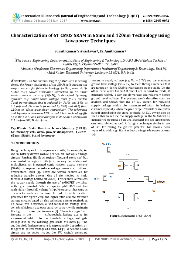(PDF) Characterization of 6T CMOS SRAM in 65nm and 120nm Technology ...