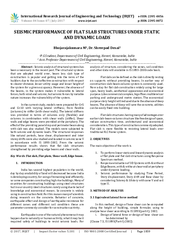 (PDF) SEISMIC PERFORMANCE OF FLAT SLAB STRUCTURES UNDER STATIC AND ...
