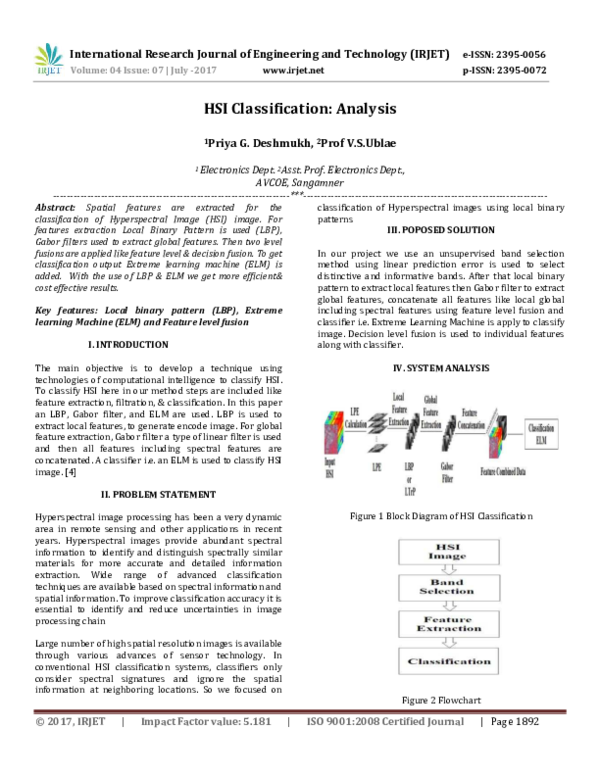 (PDF) HSI Classification: Analysis