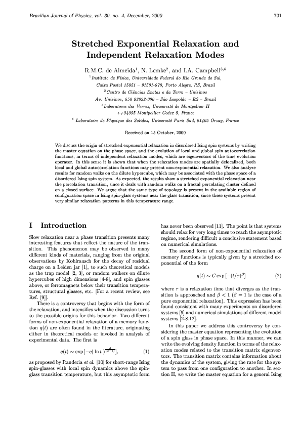 (PDF) Stretched exponential relaxation and independent relaxation modes