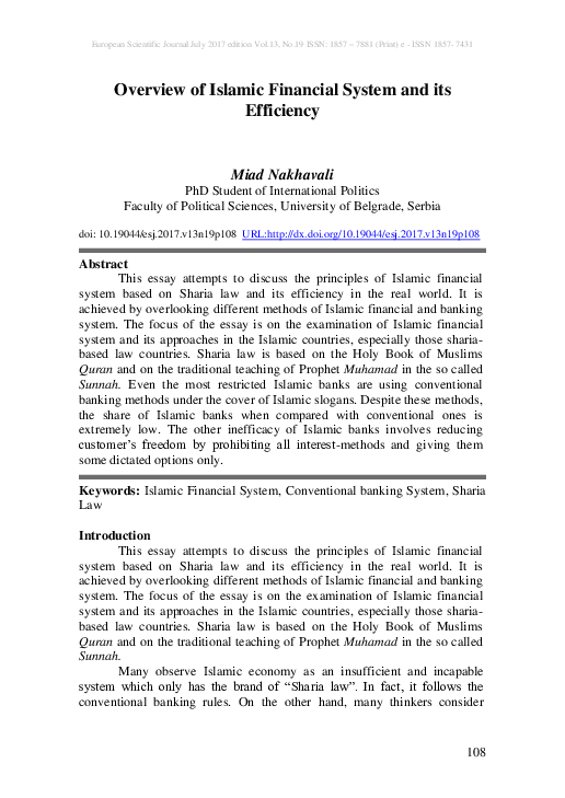 (PDF) Overview of Islamic Financial System and its Efficiency