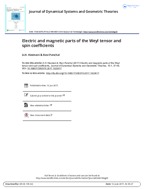 (PDF) Electric and magnetic parts of the Weyl tensor and spin coefficients