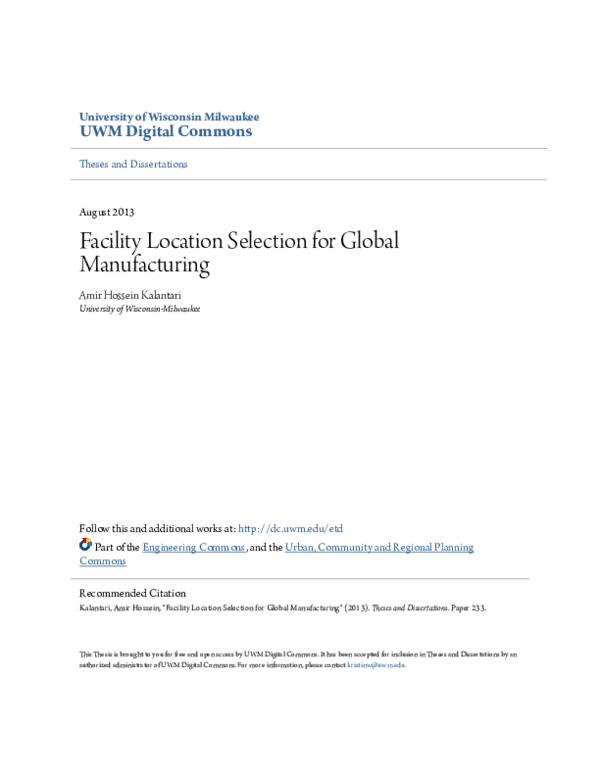 (PDF) Facility Location Selection for Global Manufacturing