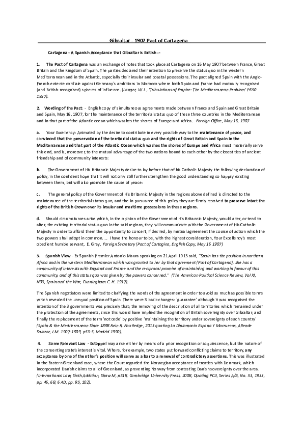 (PDF) Gibraltar -1907 Pact of Cartagena