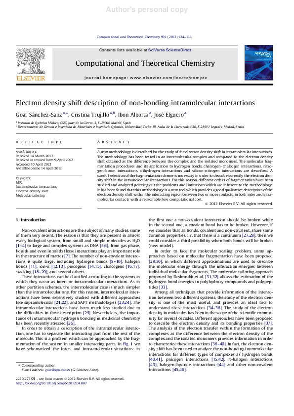 (PDF) Electron density shift description of non-bonding intramolecular interactions