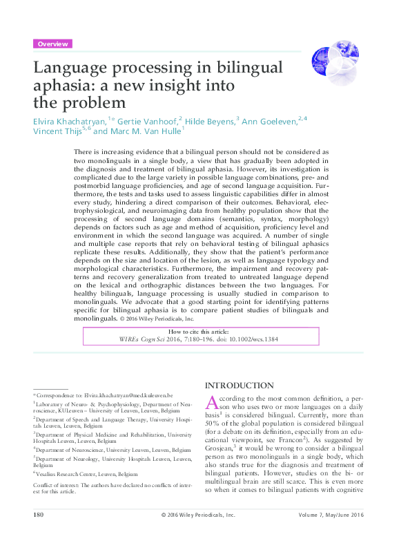 (PDF) Language processing in bilingual aphasia: a new insight into the problem