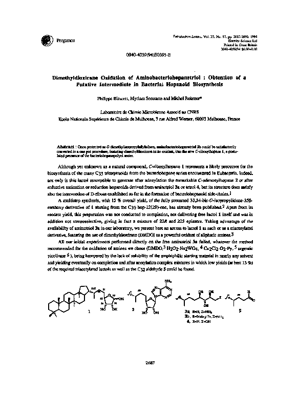 (PDF) Dimethyldioxirane oxidation of aminobacteriohopanetriol ...