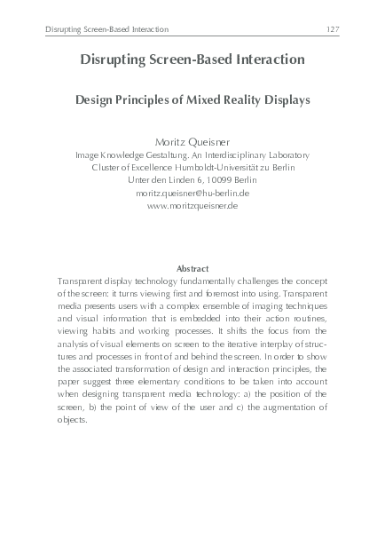 (PDF) Disrupting Screen-Based Interaction. Design Principles of Mixed Reality Displays