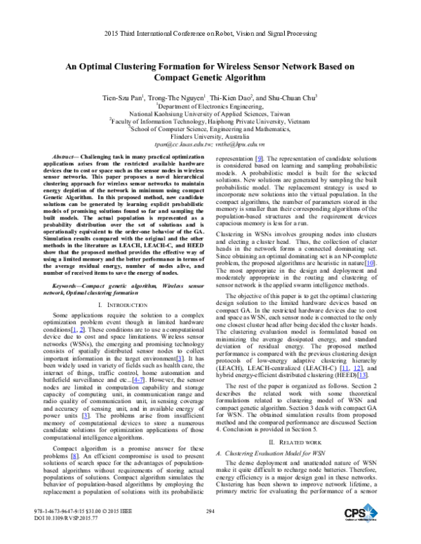 Pdf An Optimal Clustering Formation For Wireless Sensor Network Based On Compact Genetic Algorithm