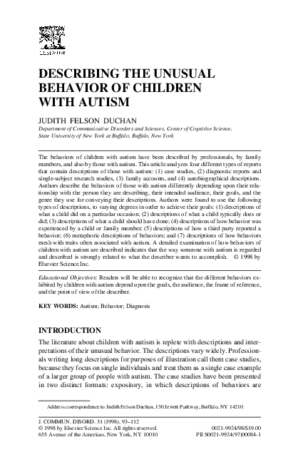 (PDF) Describing the unusual behavior of children with autism