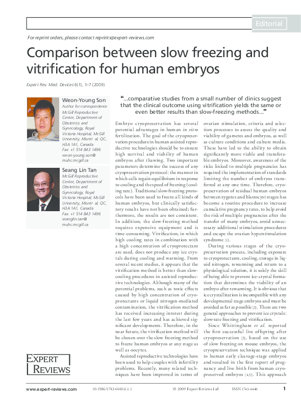 (PDF) Comparison between slow freezing and vitrification for human embryos