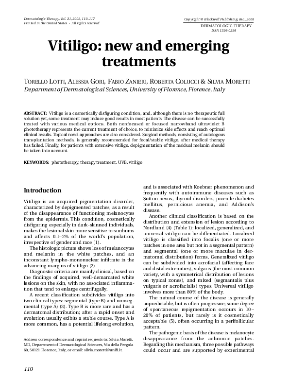 (PDF) Vitiligo: new and emerging treatments