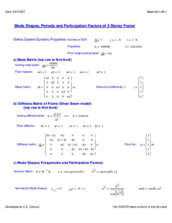 (PDF) Mode Shapes, Periods and Participation Factors of 5 Storey Frame ...