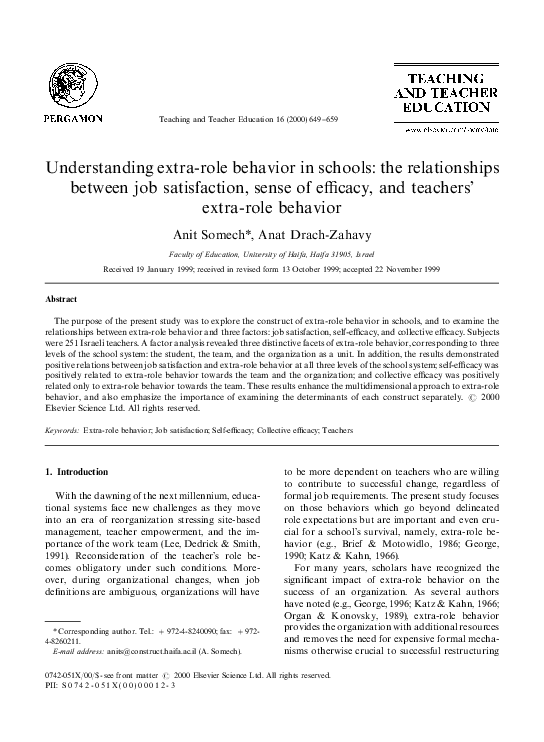 (PDF) Understanding extra-role behavior in schools: the relationships ...