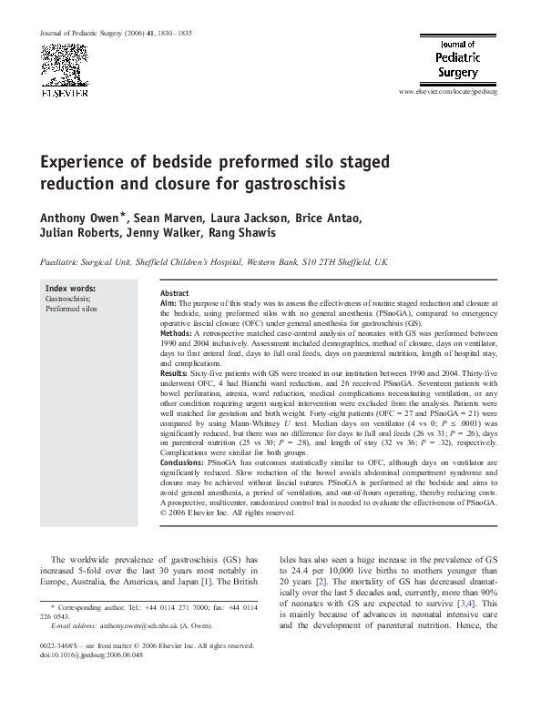 (PDF) Experience of bedside preformed silo staged reduction and closure ...