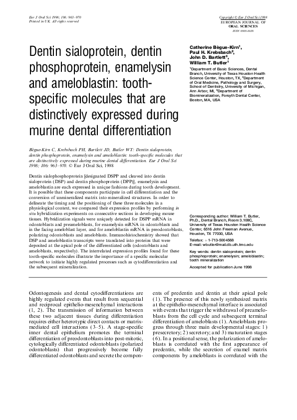 (PDF) Human dentin phosphophoryn nucleotide and amino acid sequence | Helena Ritchie - Academia.edu