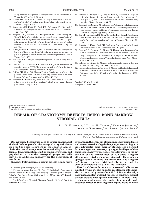 (PDF) Repair of Craniotomy Defects Using Bone Marrow Stromal Cells