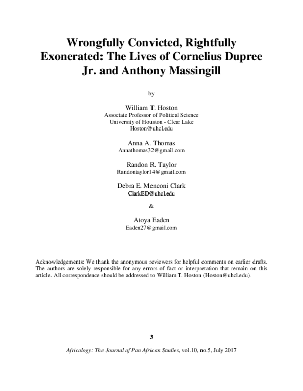 (PDF) Wrongfully Convicted, Rightfully Exonerated: The Lives of ...