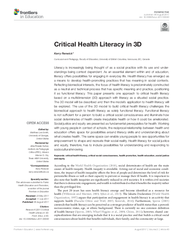 (PDF) Critical Health Literacy in 3D