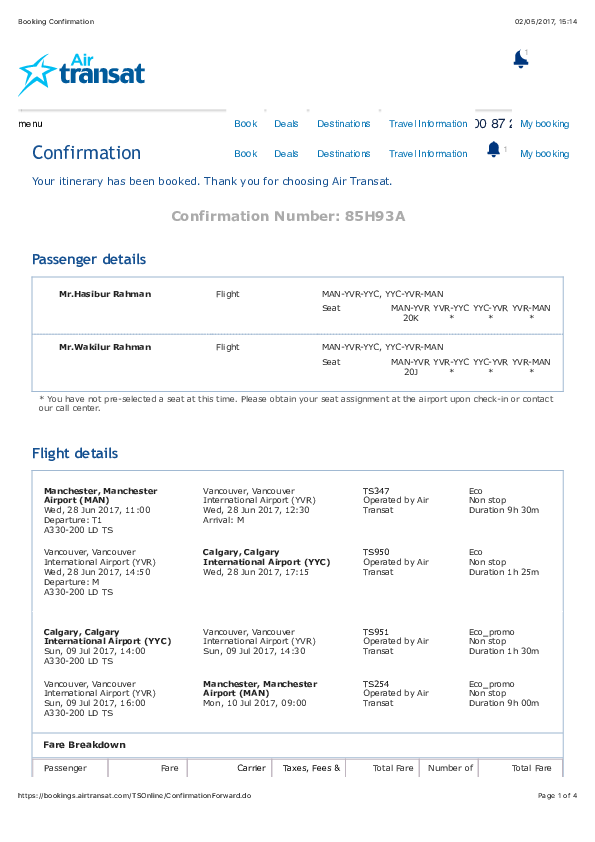 (PDF) Confirmation Number: 85H93A Flight details Fare Breakdown ...
