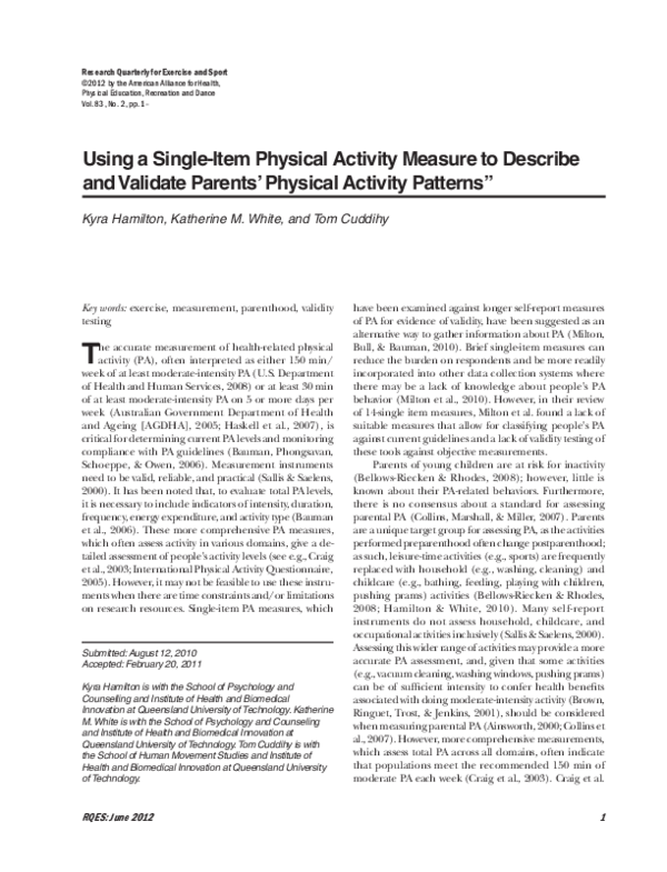 (PDF) Using a Single-Item Physical Activity Measure to Describe and ...