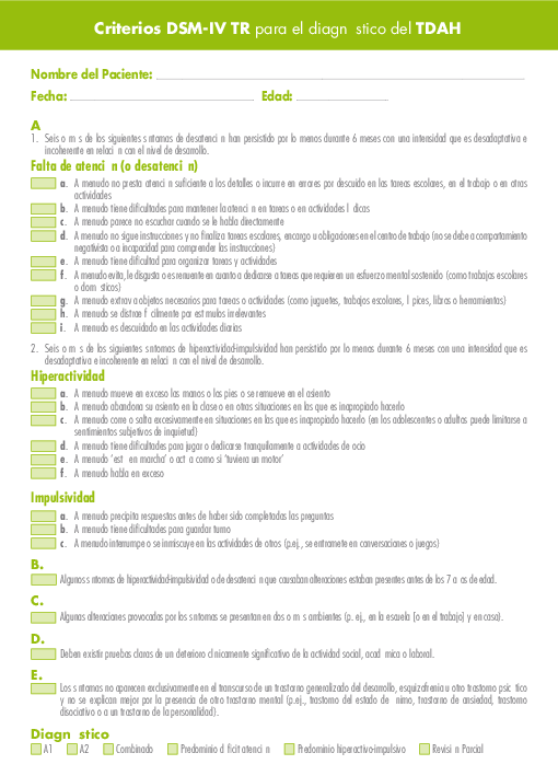 (PDF) Criterios DSM-IV TR para el diagnóstico del TDAH
