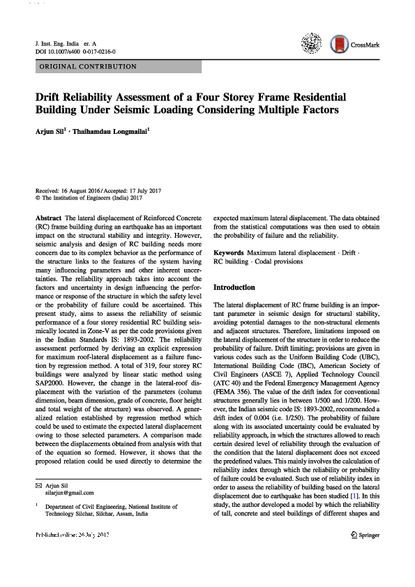(PDF) Drift Reliability Assessment of a Four Storey Frame Residential ...