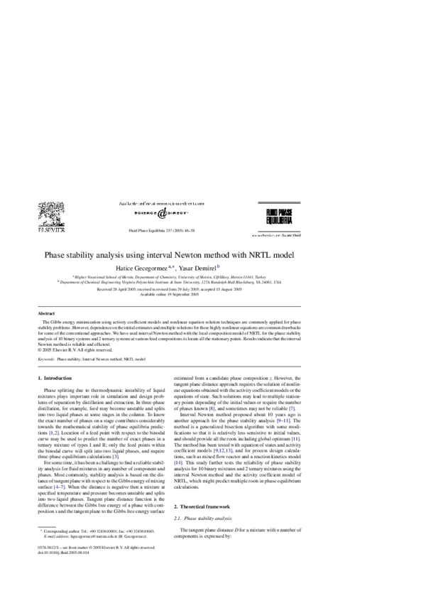 (PDF) Phase stability analysis using interval Newton method with NRTL model
