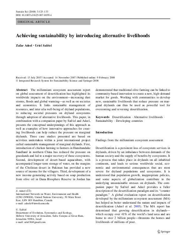(PDF) Achieving sustainability by introducing alternative livelihoods ...