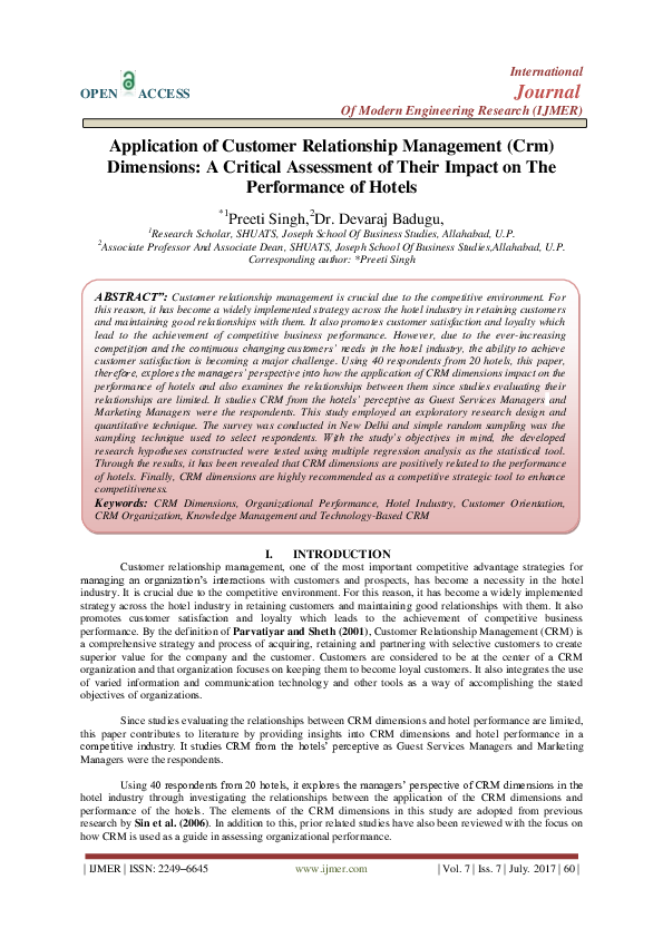 Pdf Application Of Customer Relationship Management Crm Dimensions