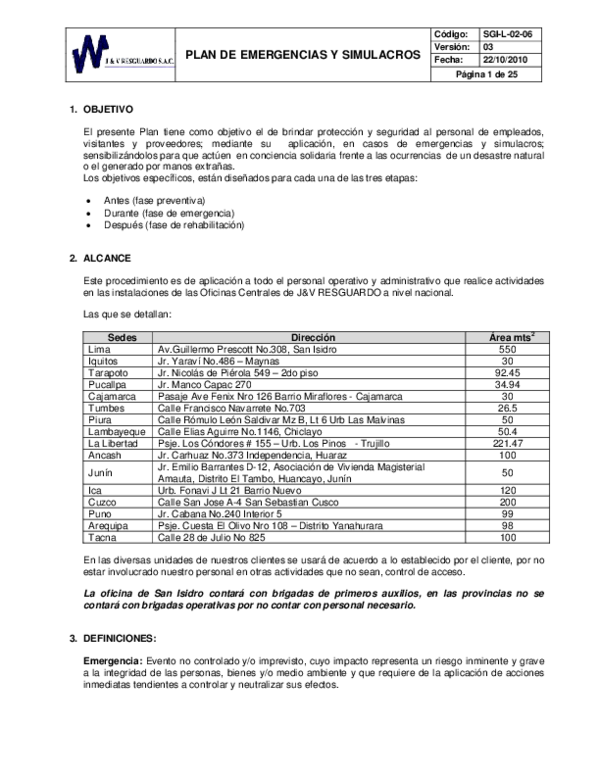(PDF) PLAN DE EMERGENCIAS Y SIMULACROS
