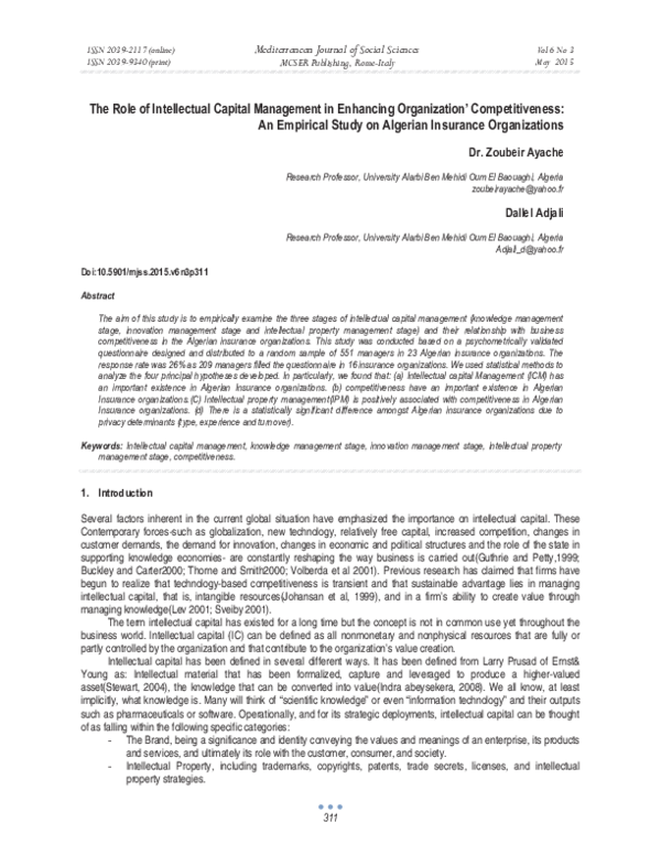 (PDF) The Role of Intellectual Capital Management in Enhancing Organization' Competitiveness: An ...