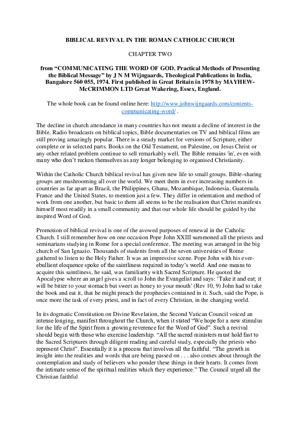 (DOC) BIBLICAL REVIVAL IN THE ROMAN CATHOLIC CHURCH