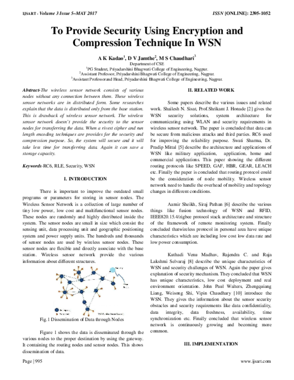 (PDF) To Provide Security Using Encryption and Compression Technique In WSN