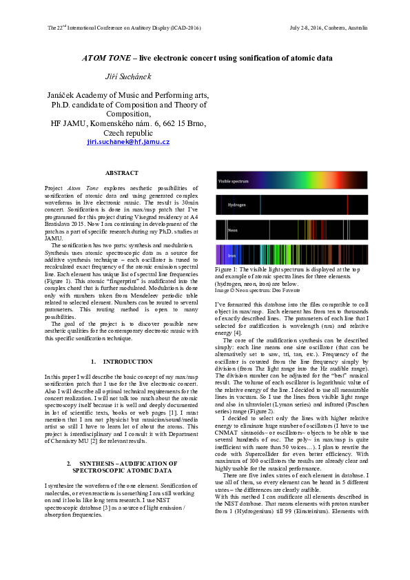 (PDF) ATOM TONE – live electronic concert using sonification of atomic data