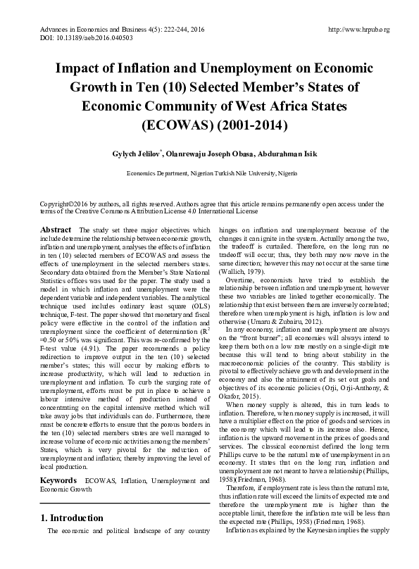 (PDF) Impact of Inflation and Unemployment on Economic Growth in Ten ...