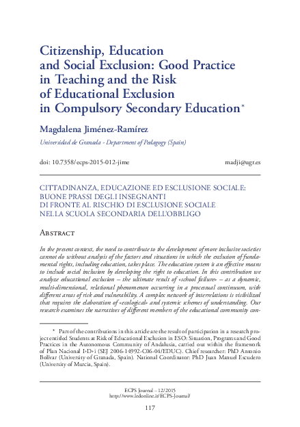 (PDF) Citizenship, Education and Social Exclusion: Good Practice in ...