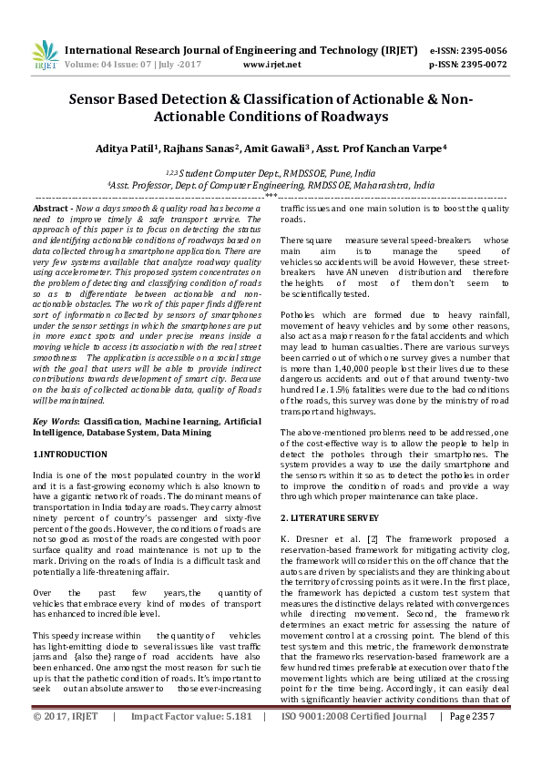 Pdf Sensor Based Detection And Classification Of Actionable And Non