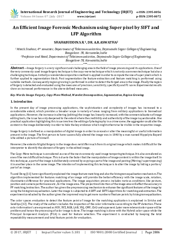 (PDF) An Efficient Image Forensic Mechanism using Super pixel by SIFT ...