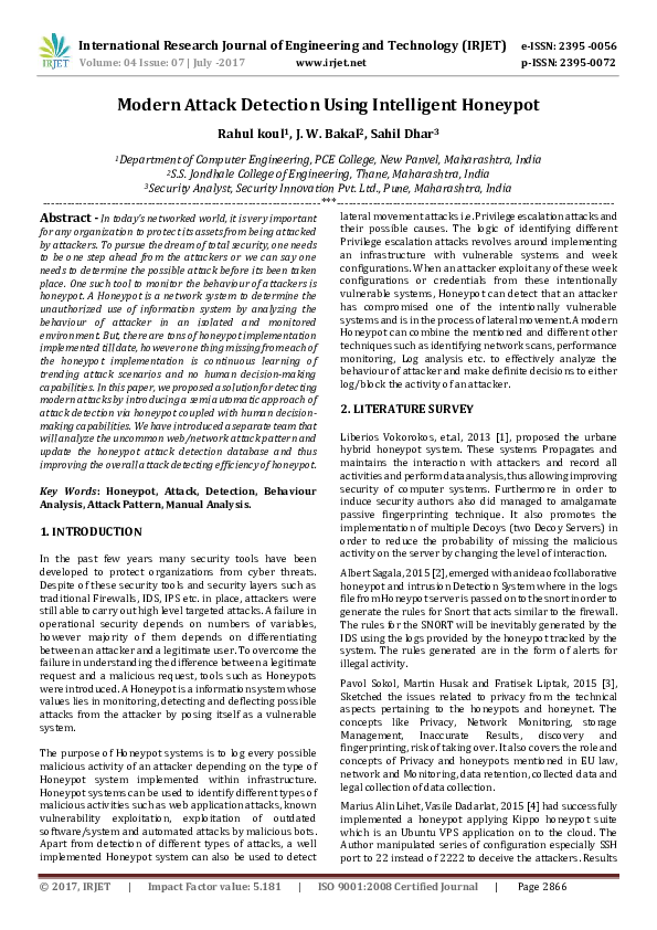 Pdf Modern Attack Detection Using Intelligent Honeypot