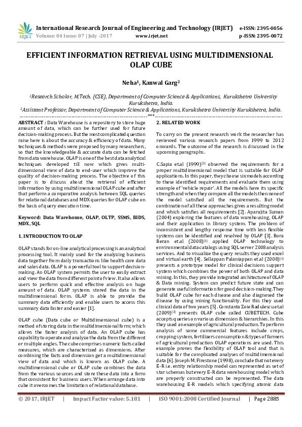 (PDF) EFFICIENT INFORMATION RETRIEVAL USING MULTIDIMENSIONAL OLAP CUBE