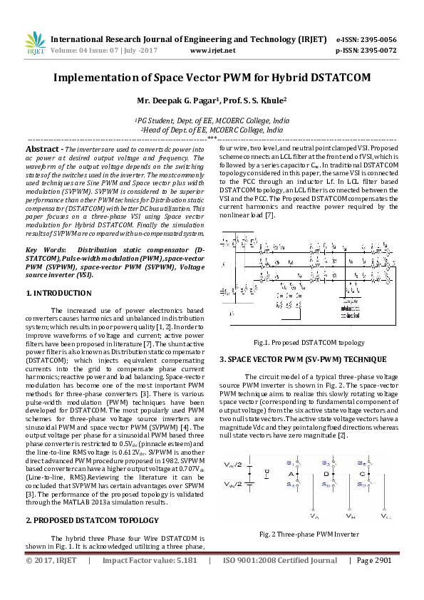 (PDF) Implementation of Space Vector PWM for Hybrid DSTATCOM