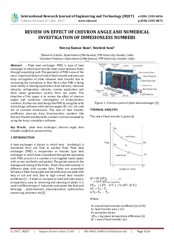 (PDF) REVIEW ON EFFECT OF CHEVRON ANGLE AND NUMERICAL INVESTIGATION OF ...