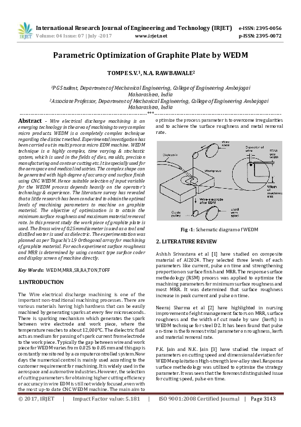 (PDF) Parametric Optimization of Graphite Plate by WEDM (PDF) Parametric Optimization of Graphite Plate by WEDM