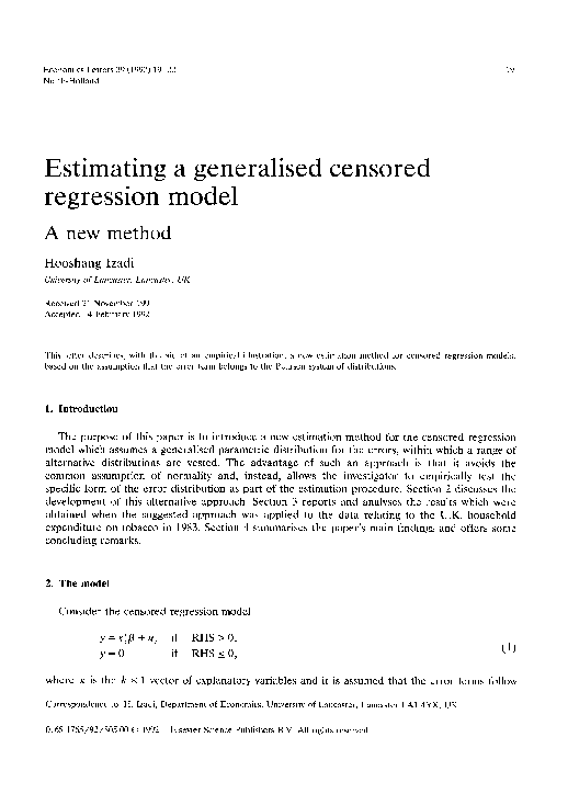 Pdf Estimating A Generalised Censored Regression Model