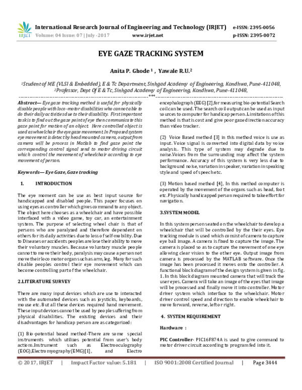 (PDF) EYE GAZE TRACKING SYSTEM