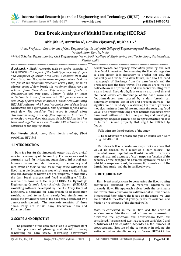 (PDF) Dam Break Analysis of Idukki Dam using HEC RAS